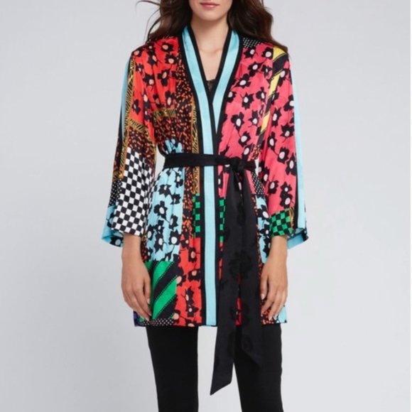 Alice + Olivia | Tops | Alice Olivia Coco Patchwork Belted Kimono Robe ...